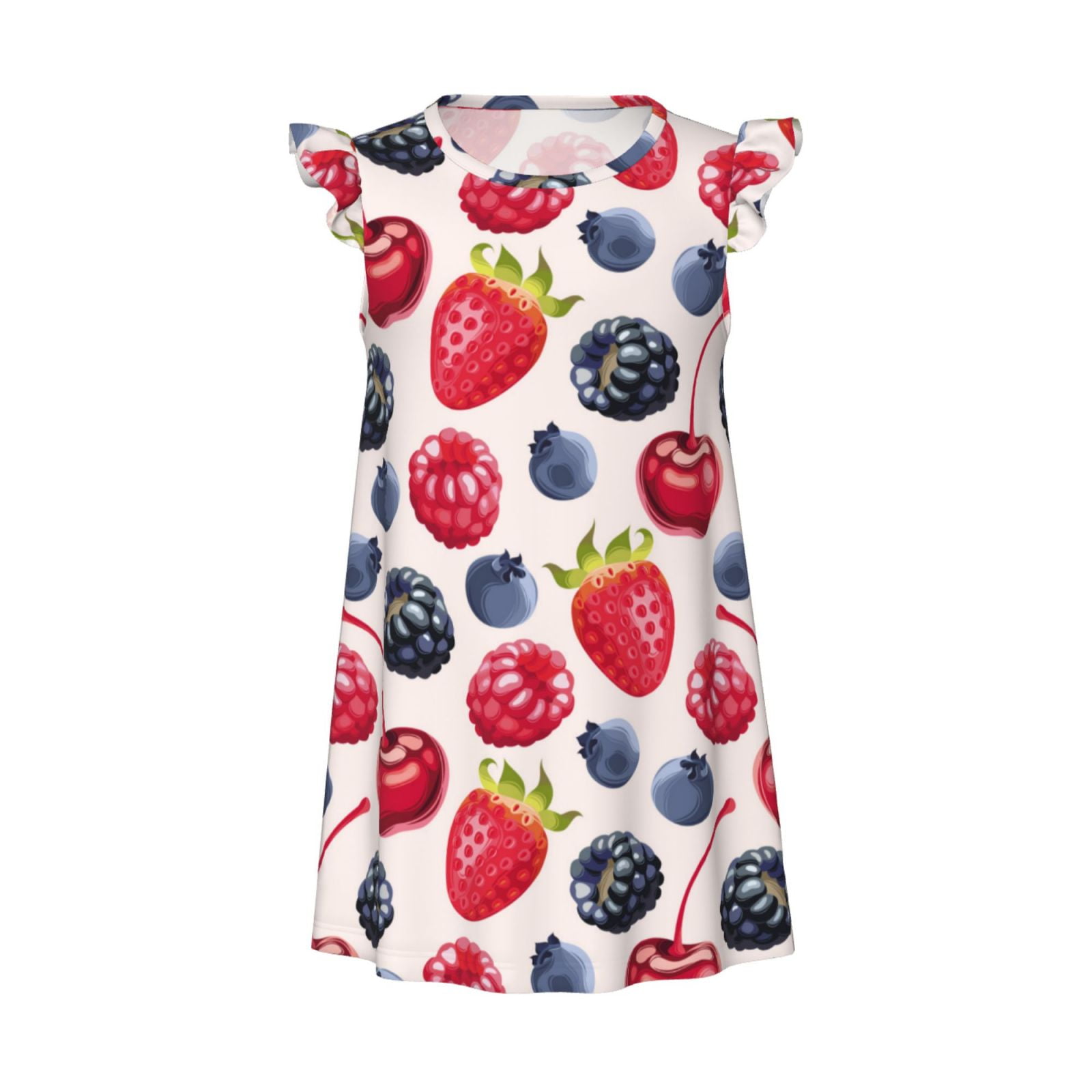 Blueberry red Print Girls Nightgown, Flutter Short Sleeves Night Dress ...