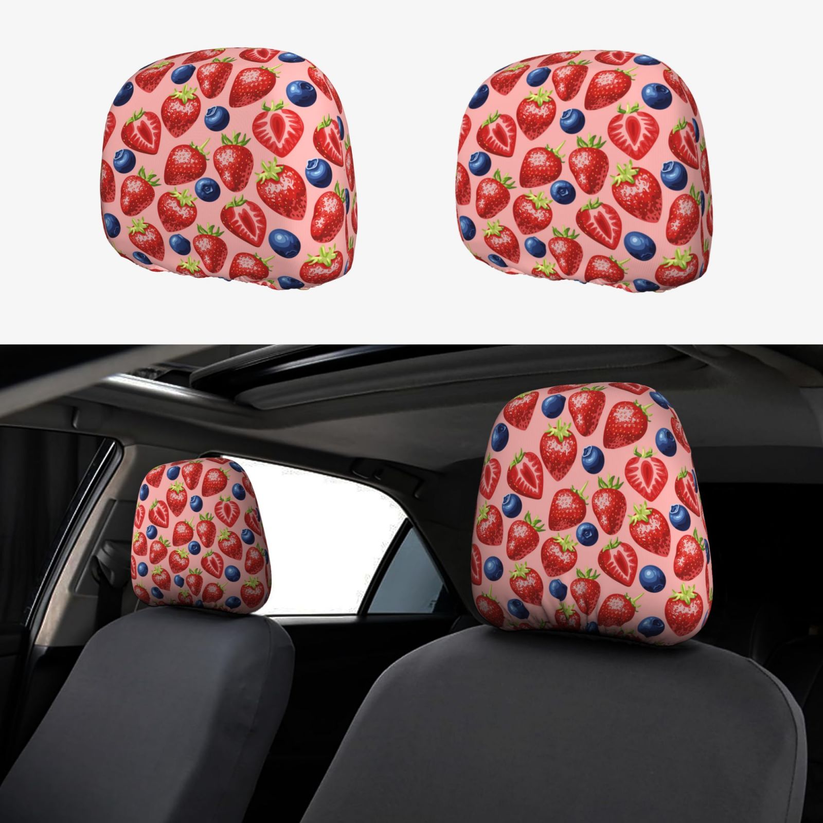 Blueberry strawberry Print Headrest Cover for Cars, 2Pack Car Headrest ...