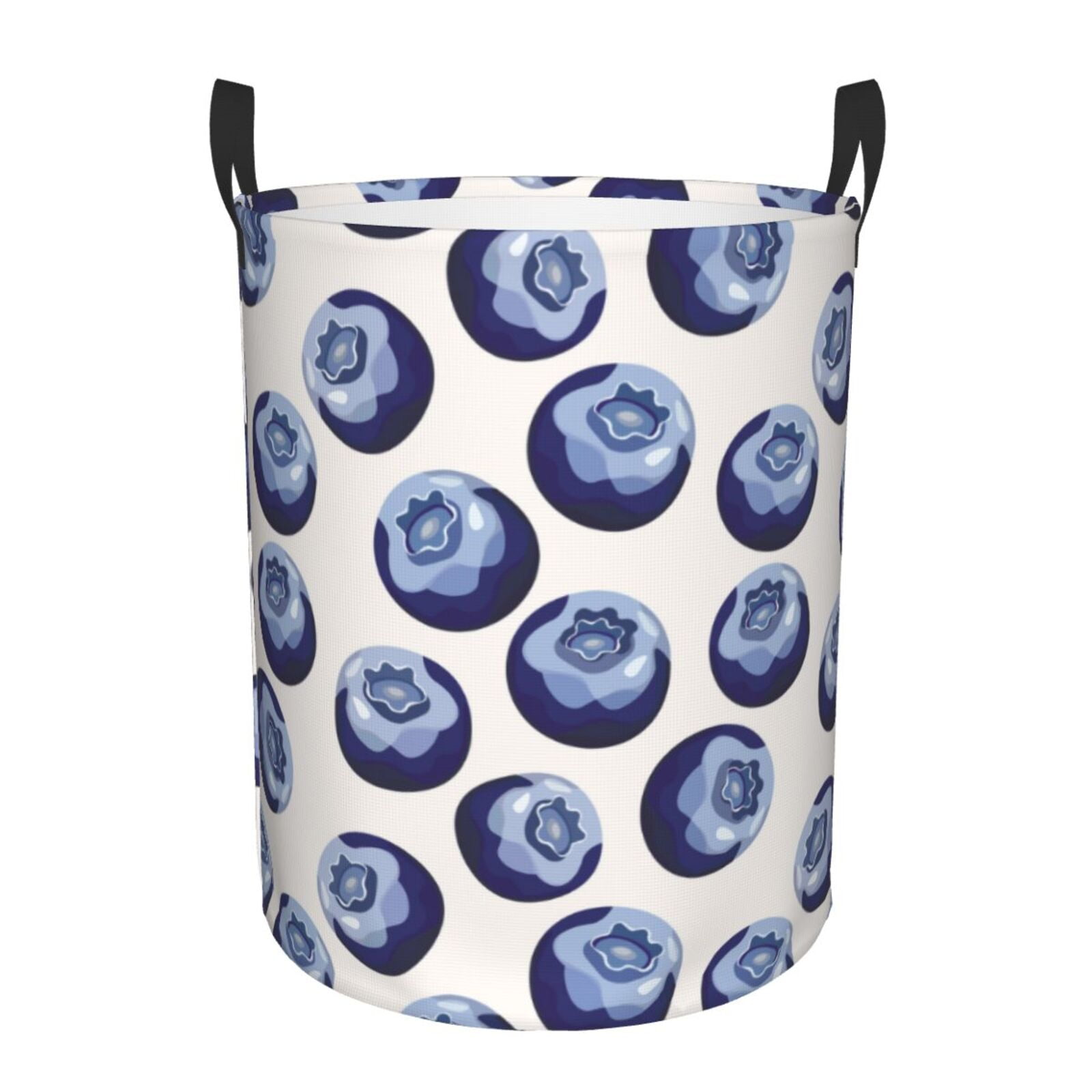 Blueberry white Print Laundry Basket with Handles - Freestanding ...