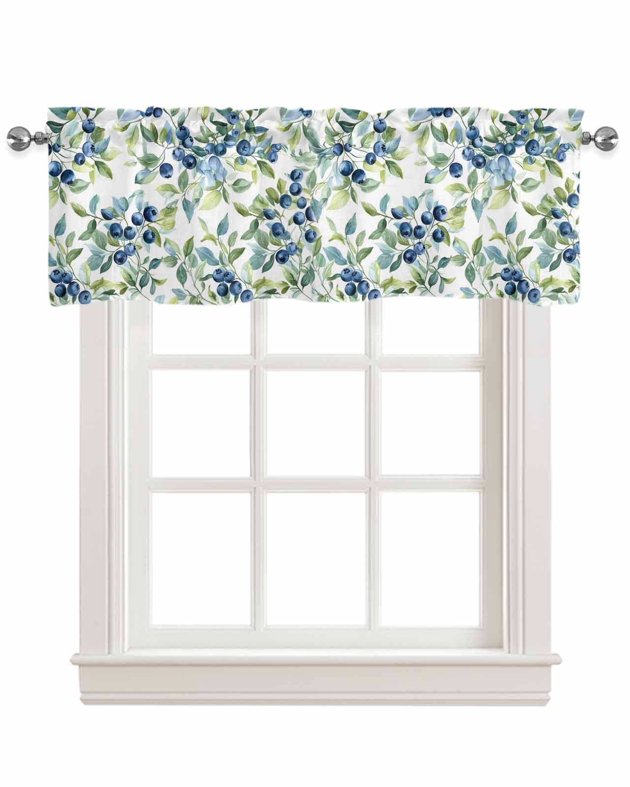 Blueberrys Leaves Kitchen Valances for Windows Farmhouse Linen Window ...