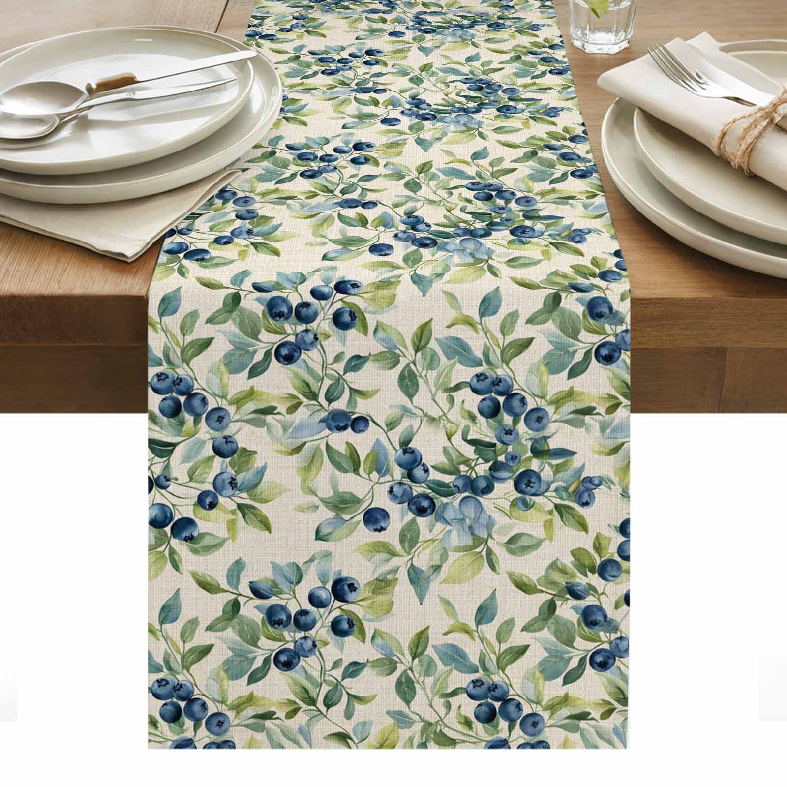 Blueberrys Leaves Table Runner - 72 Inch Long, Kitchen Dining Table ...
