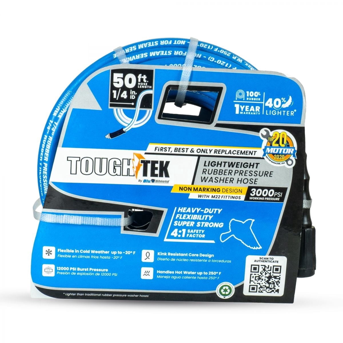 Blu Shield Tough-Tek Replacement Pressure Washer Rubber Hose 1/4" x 50 ...