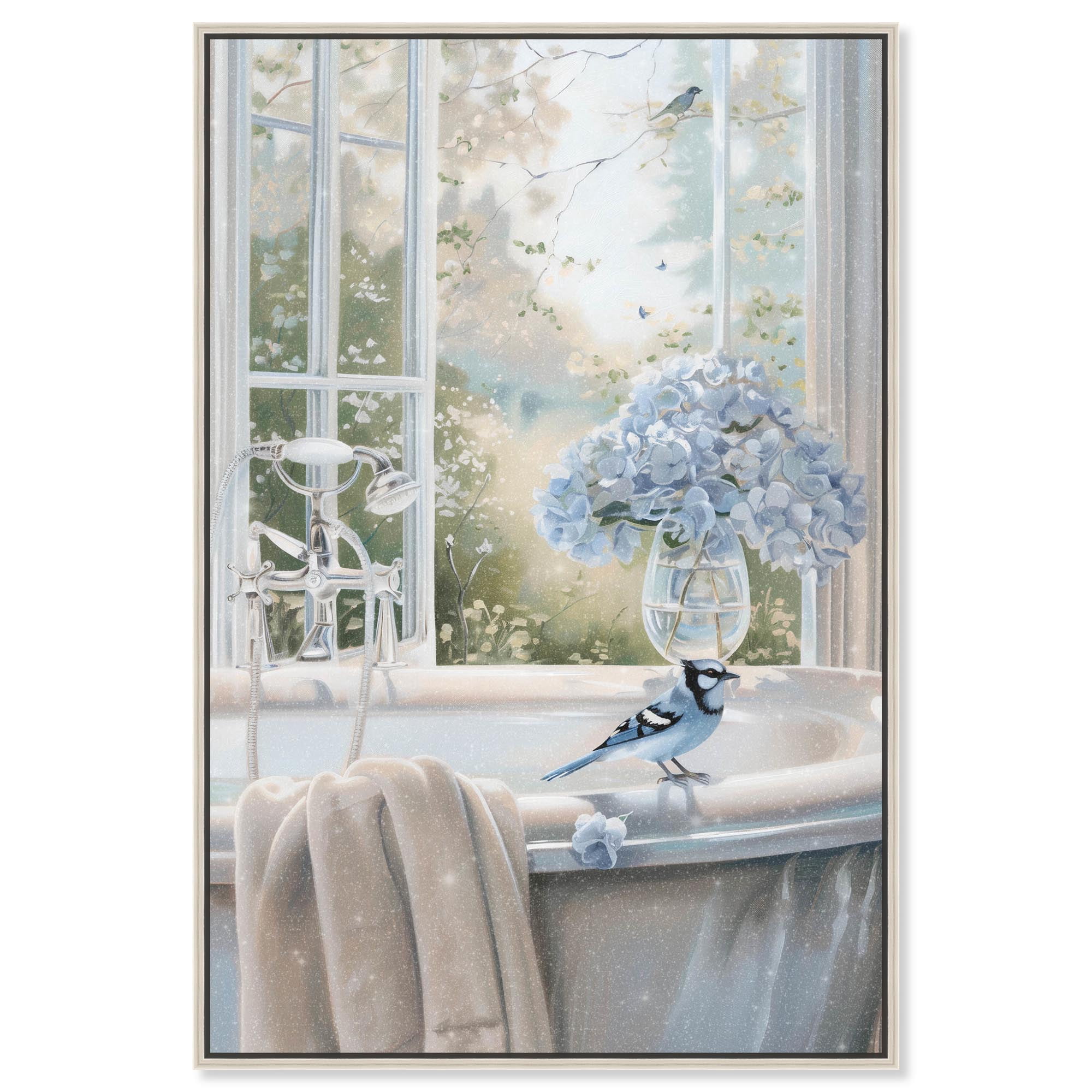 Bluebird Bathroom Canvas Glam Bathroom Art by Art Remedy, Silver Frame ...