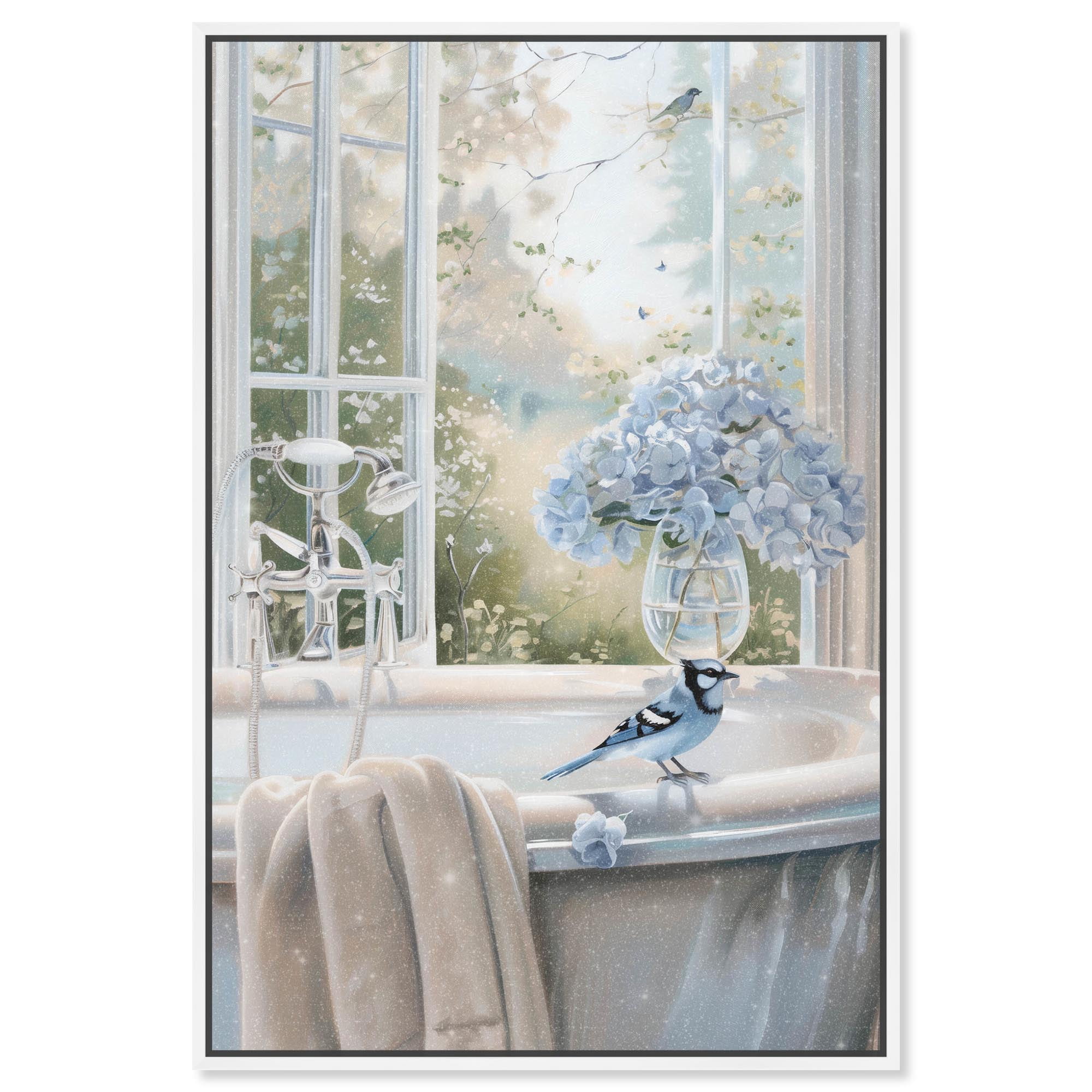 Bluebird Bathroom Canvas Glam Bathroom Art by Art Remedy, White Frame, 16" x 24" - Walmart.com