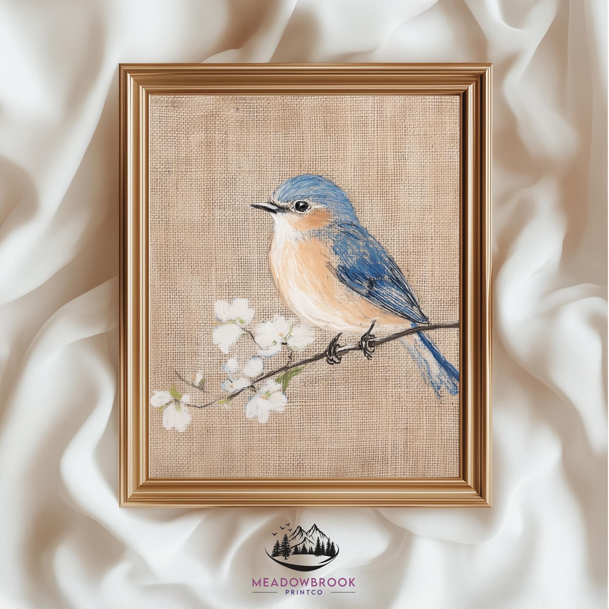 Bluebird On Burlap Art Print - Rustic Bird Wall Art, Neutral Farmhouse ...