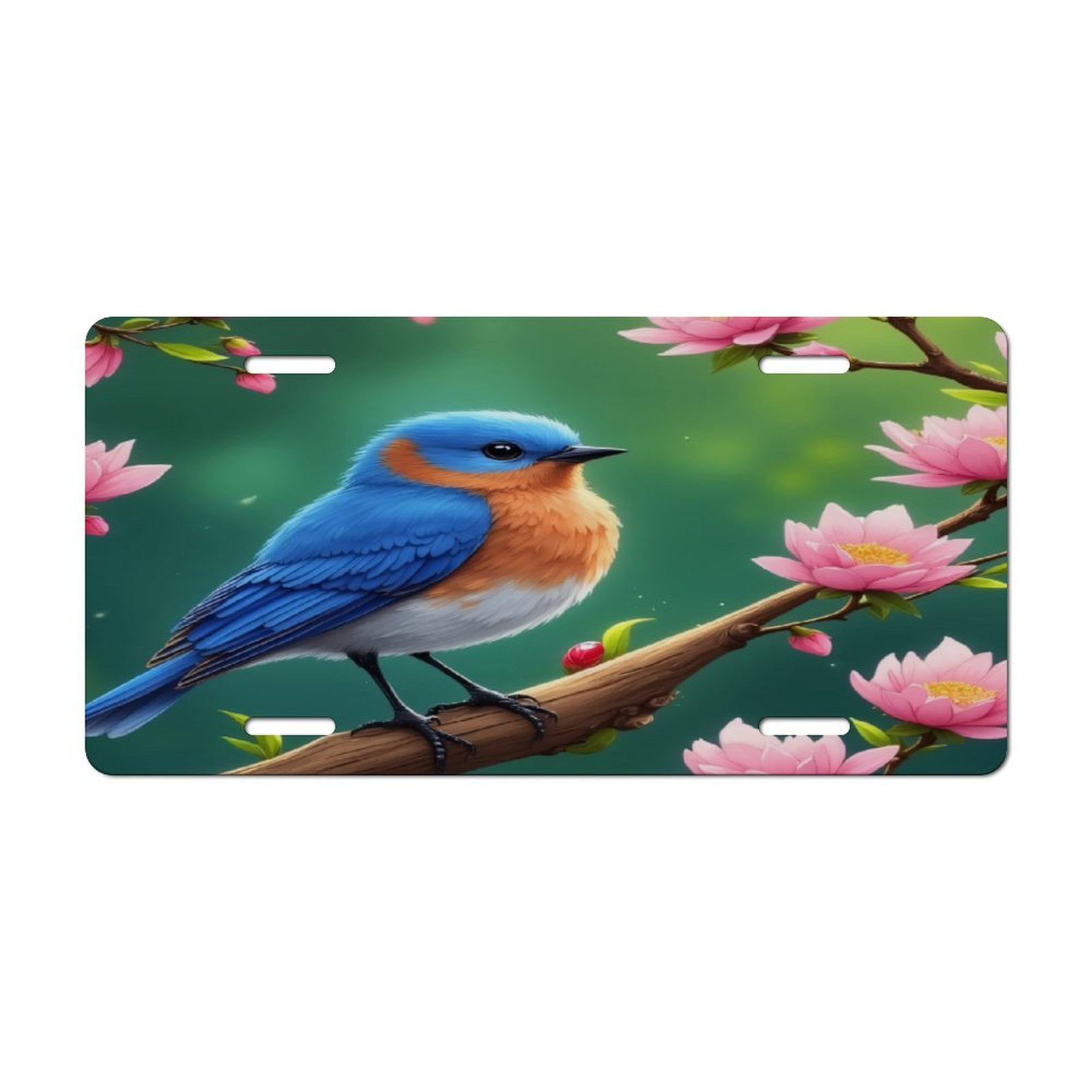 Bluebird on Cherry Blossom Branch Car Decorative Front License Plate ...