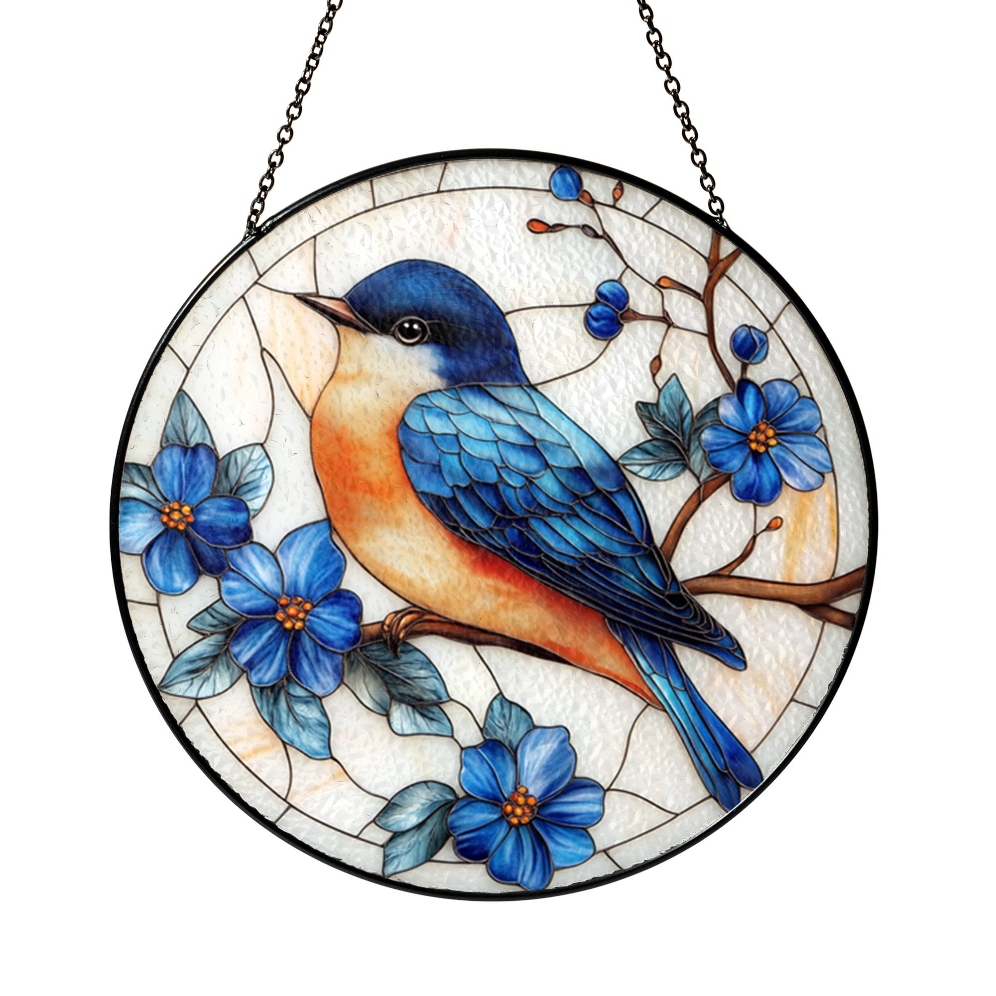 Bluebird Floral Stained Glass Style Suncatcher – Farmhouse Window Decor ...