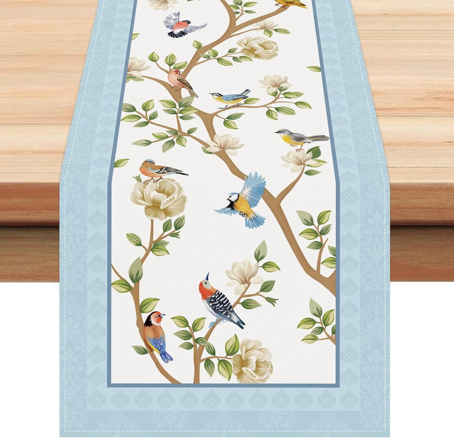 Bluebird Floral Tablecloth 13x72 inches Spring Summer Floral Green ...