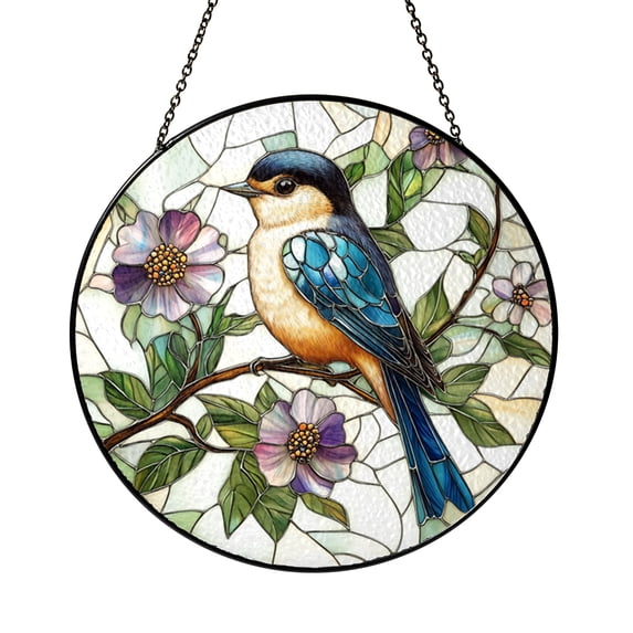 Bluebird Flower Window Suncatcher Stained Glass Style Hanging Decor ...