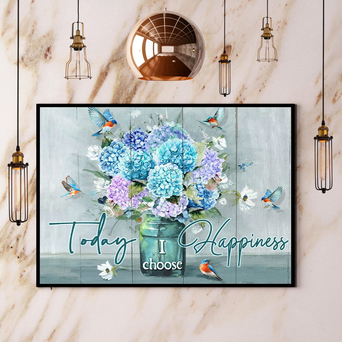 Bluebird & Hydrangea Today I Choose Happiness Paper Poster No Frame ...