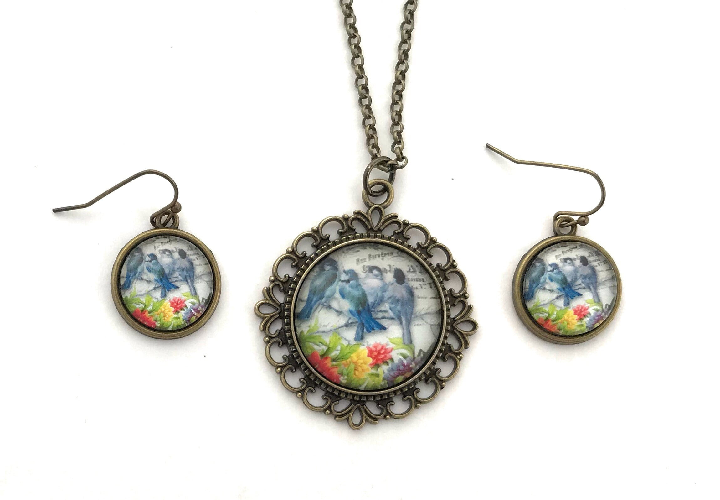 Bluebird Necklace and Earring Set, Blue Bird Jewelry, Nature Gift ...