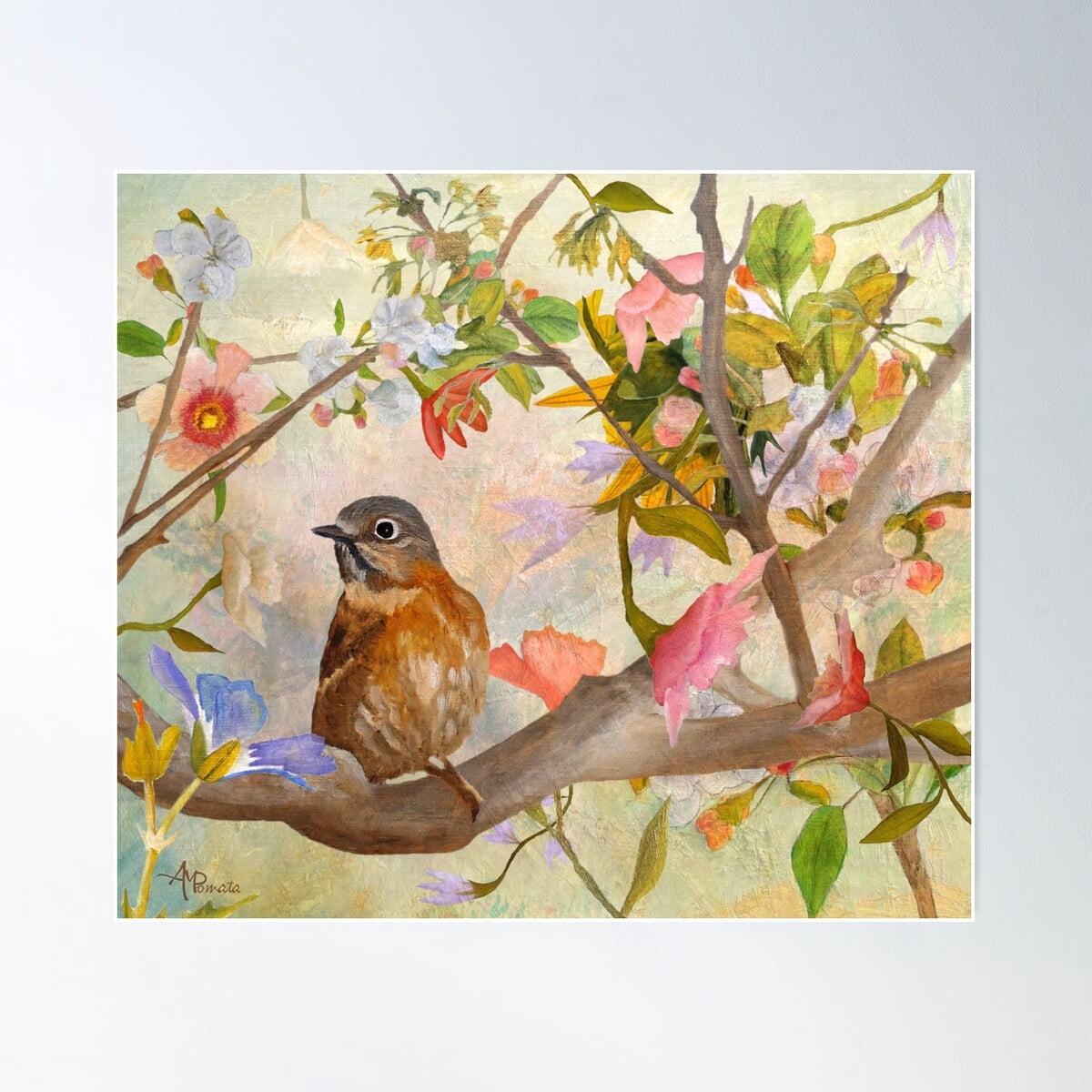 Bluebird On A Blossoming Branch Poster Wall Art, Modern Wall Decor For ...