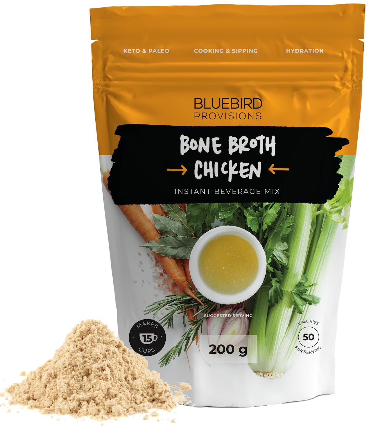 Bluebird Provisions Chicken Bone Broth Powder - Low Sodium Bone Broth ...