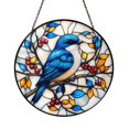 Bluebird Red Berry Scene Stained Glass Style Suncatcher Window Decor ...