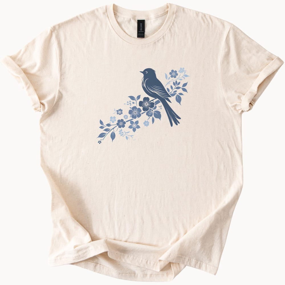 Bluebird Shirt Floral Branch Tshirt Cute Bird Flower Tee Nature Lover ...