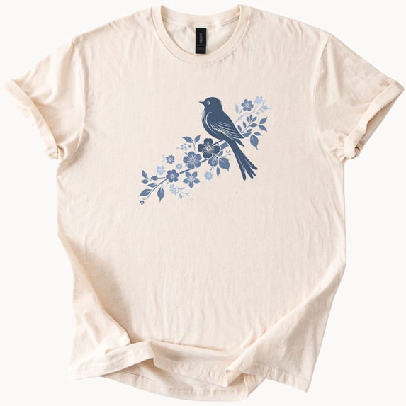 Bluebird Shirt Floral Branch Tshirt Cute Bird Flower Tee Nature Lover ...