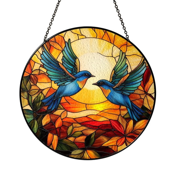 Bluebird Stained Glass Round Suncatcher, Sunset Window Hanging with ...