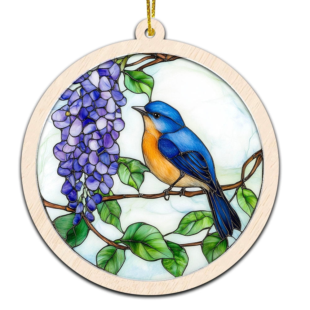 Bluebird Stained Glass Suncatcher Ornament – Holiday Ornament with Text ...