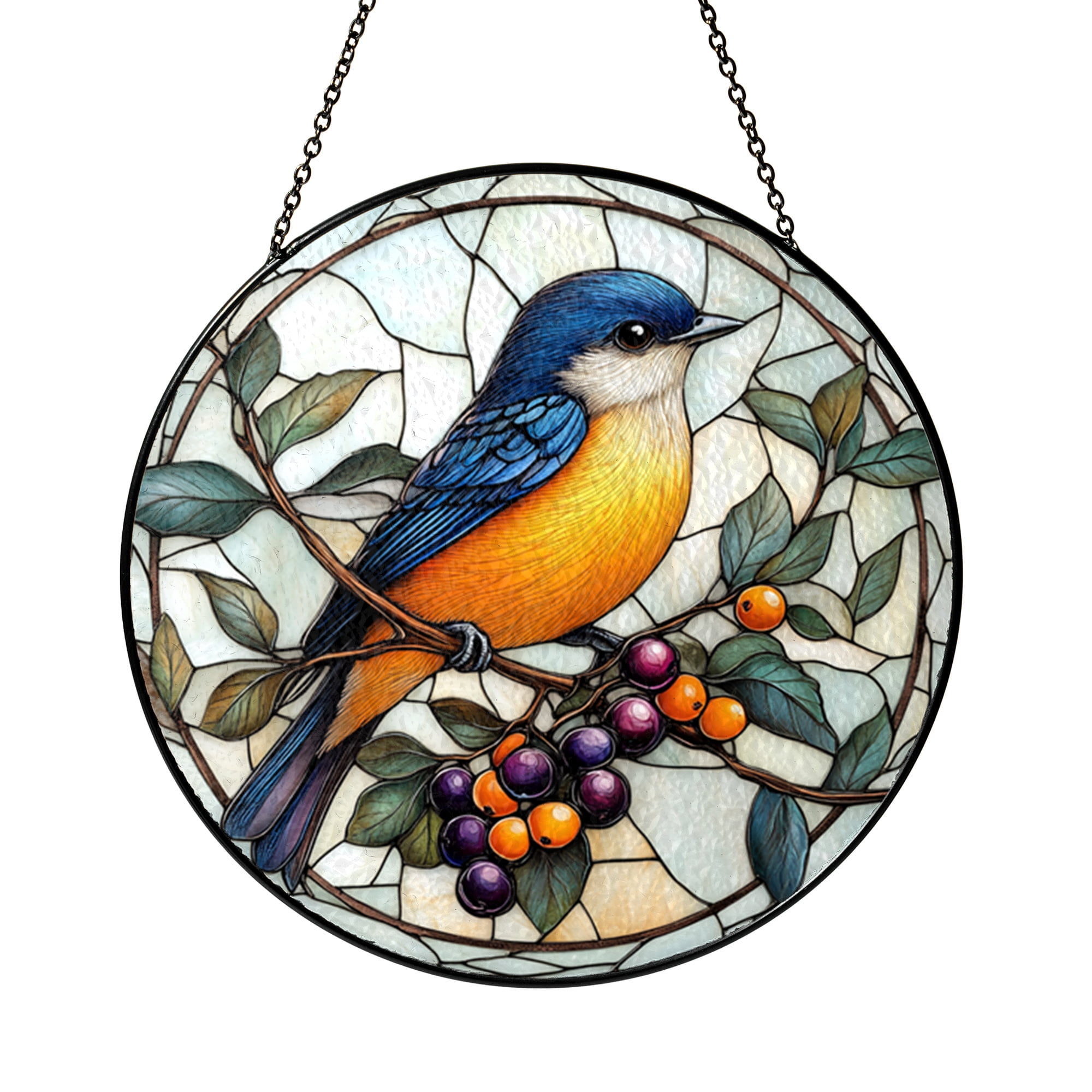 Bluebird Stained Glass Window Hanging – Botanical Nature Sun Catcher ...