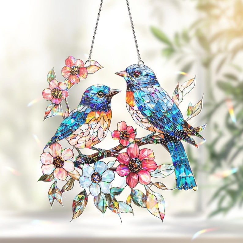Bluebird Suncatcher – Dad or Grandpa Gift | Bird Couple Window Hanging ...