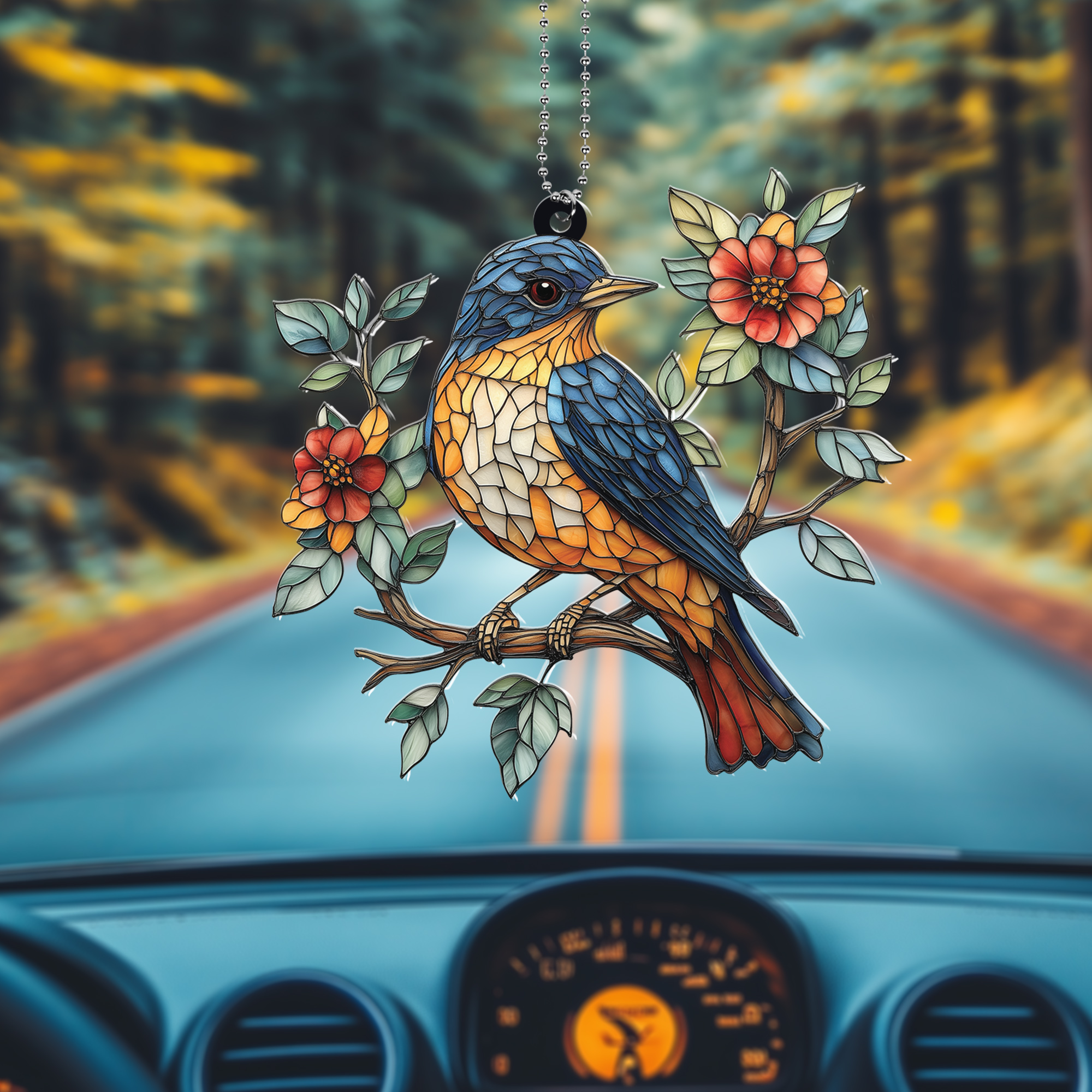 Bluebird Window Hanging Acrylic, Car Decoration, Floral Suncatcher ...
