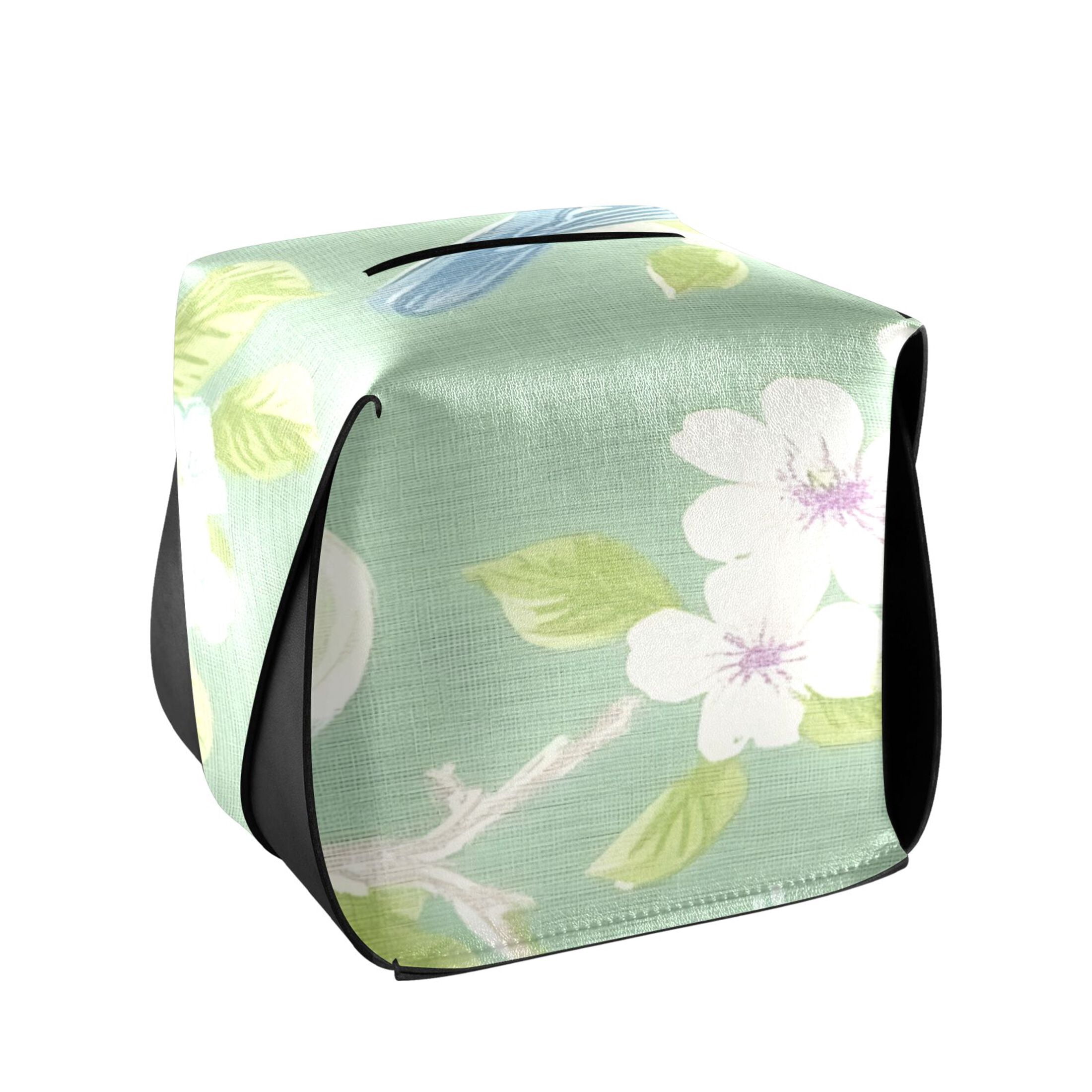 Bluebird and Blossoms 5.7in Leather Tissue Box Cover Square PVC ...