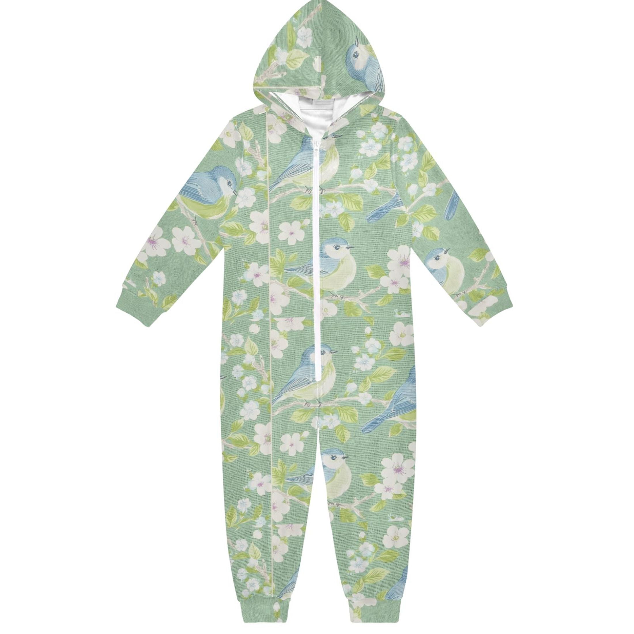 Bluebird and Blossoms One Piece Pajamas Soft Jumpsuit Cozy Sleep and ...