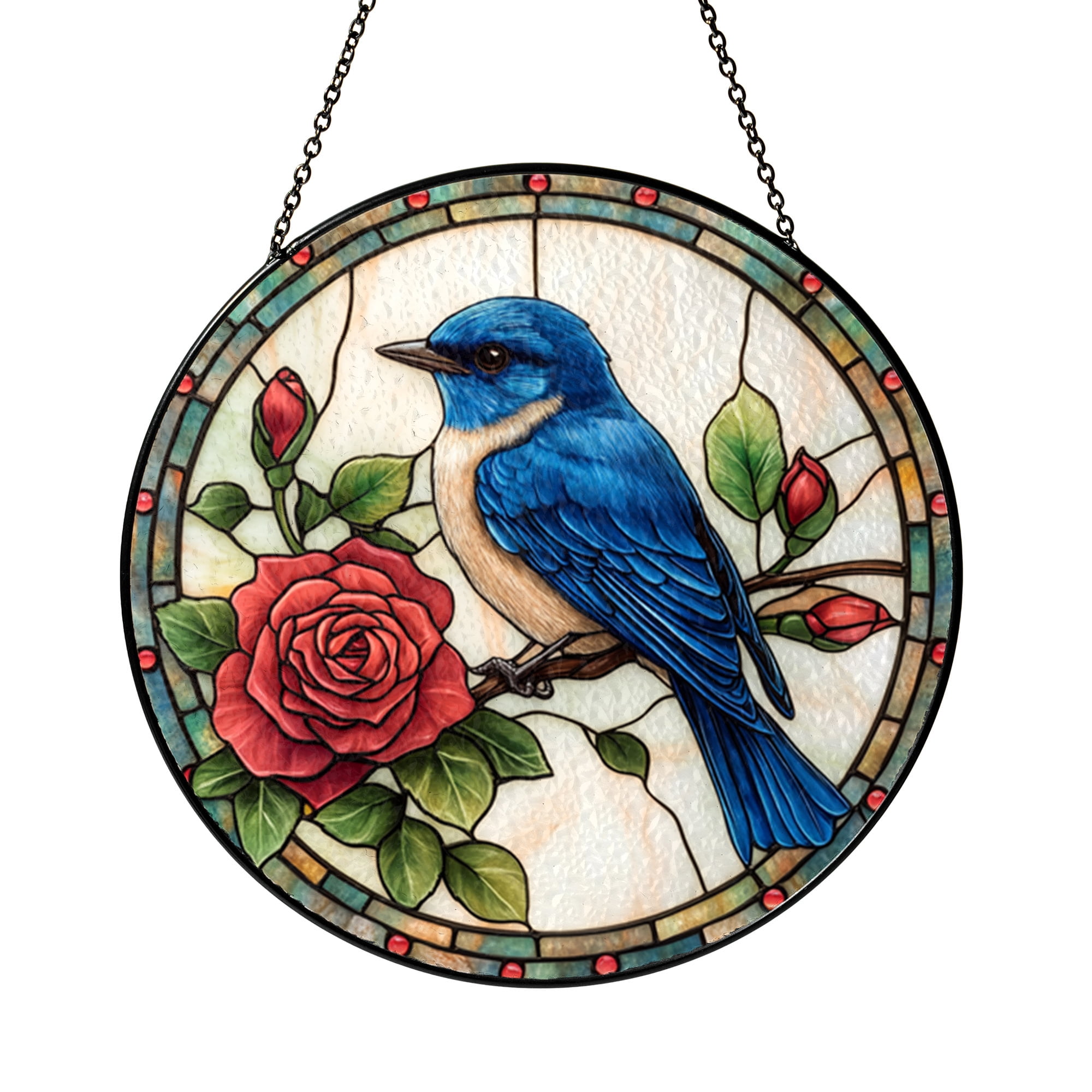 Bluebird and Roses Stained Glass Suncatcher Window Hanging, Decorative ...