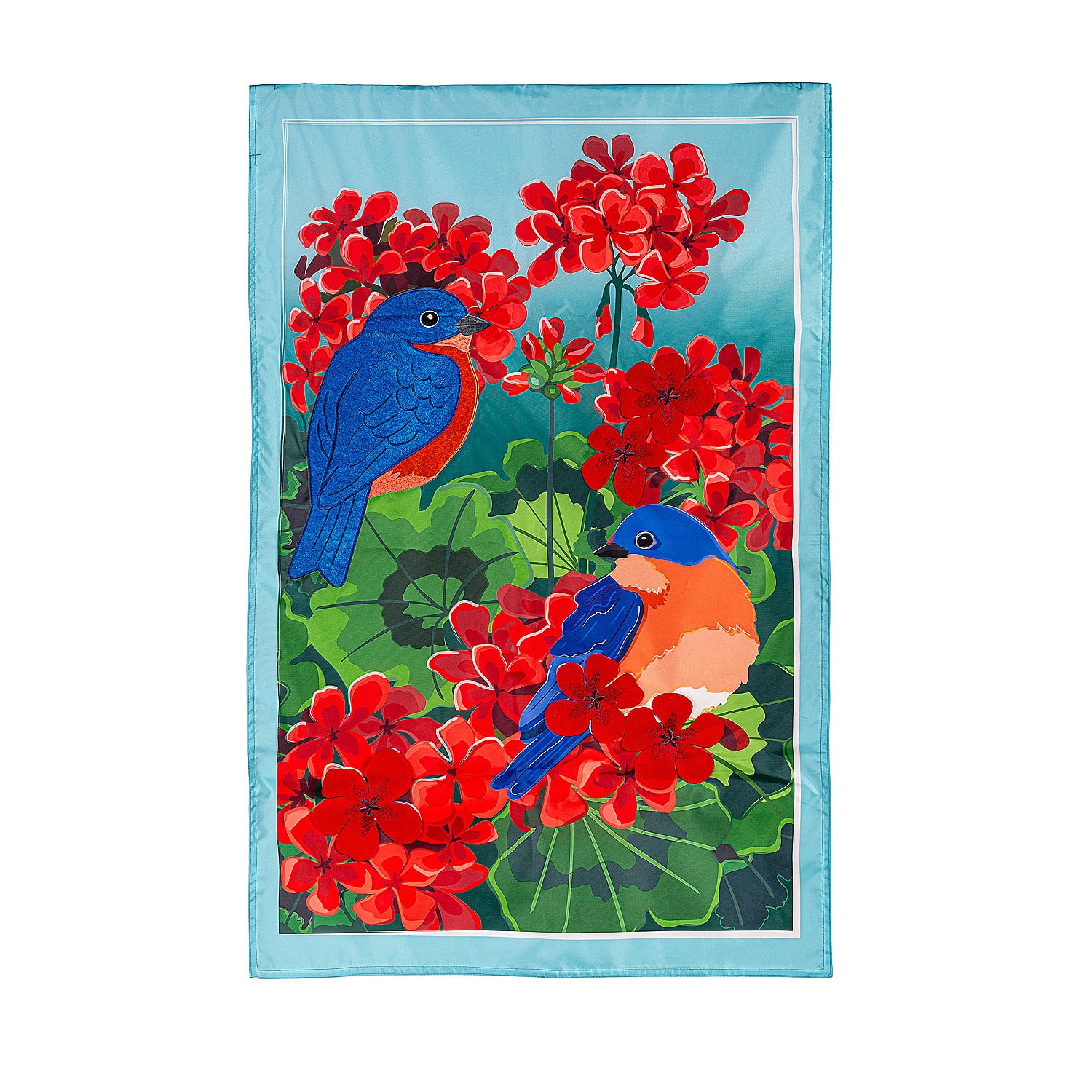 Bluebird in Red Geraniums Applique House Flag - Walmart.com
