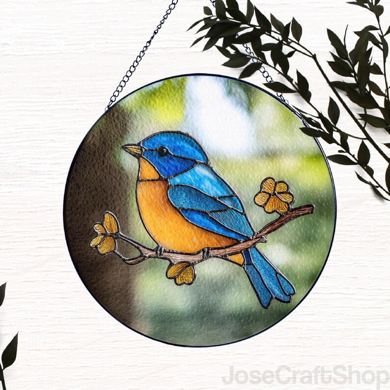 Bluebird of Happiness Stained Glass Suncatcher, Bluebird Window Hanging ...
