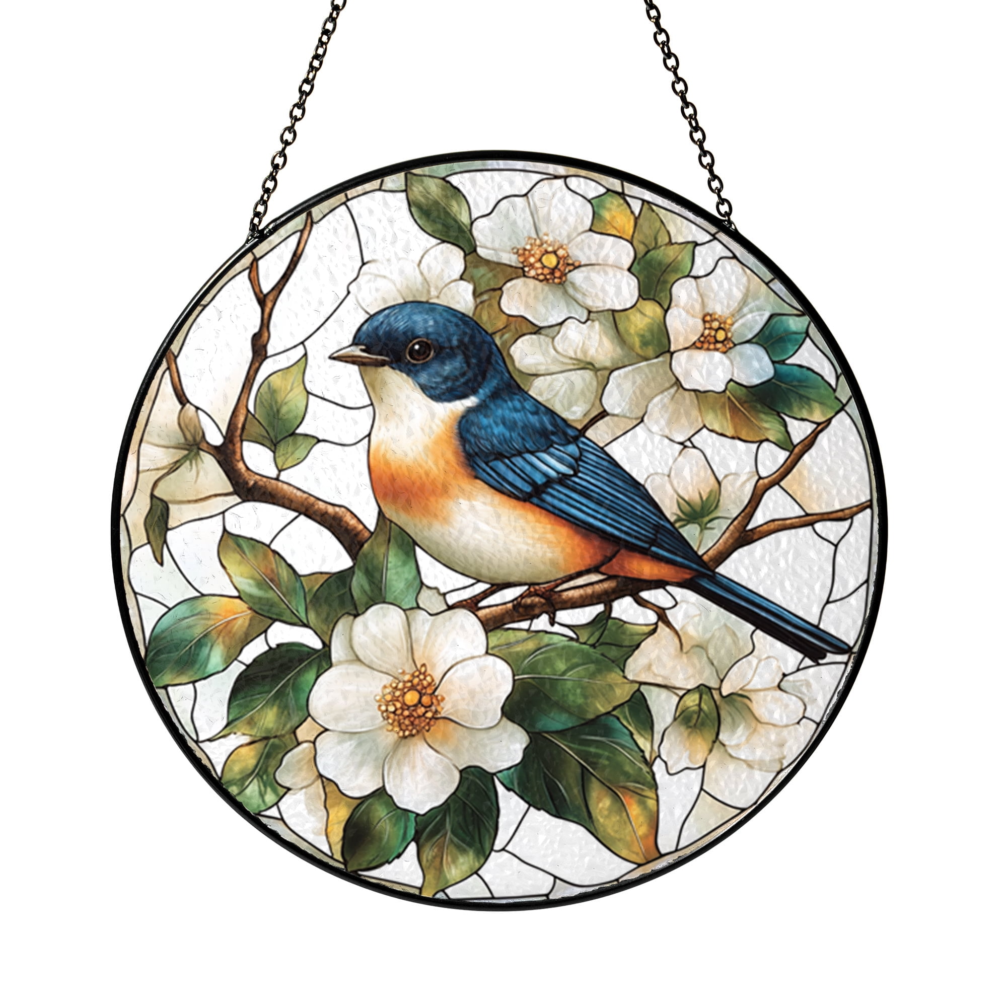 Bluebird on Blossom Branch Stained Glass Suncatcher – Window Decor ...