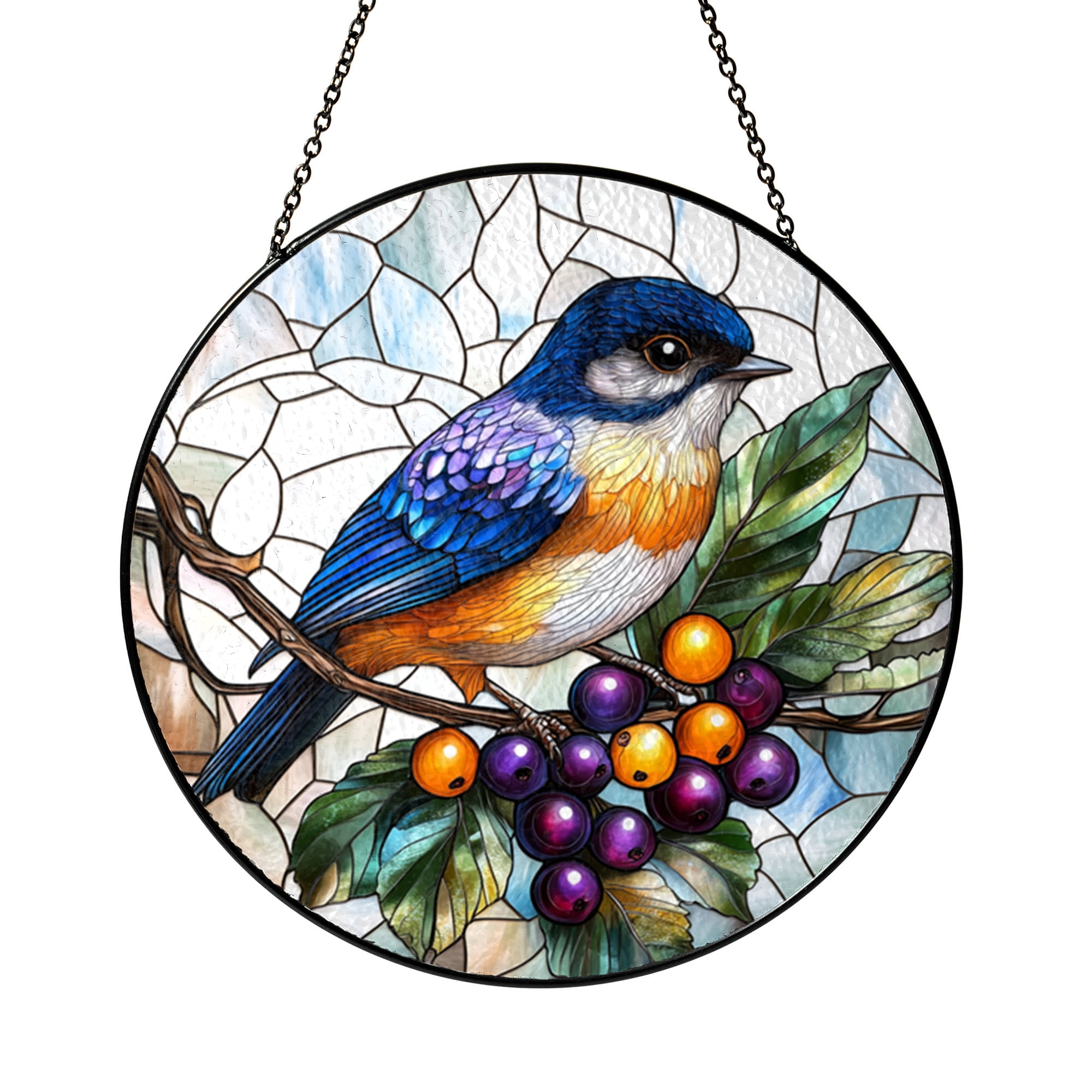Bluebird with Berries Stained Glass Window Hanging – Nature Inspired ...