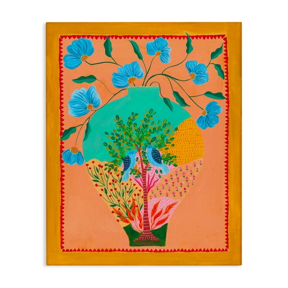 Bluebirds & Boho Flower Vase Canvas Wall Art, design by Nabeela Rumi ...