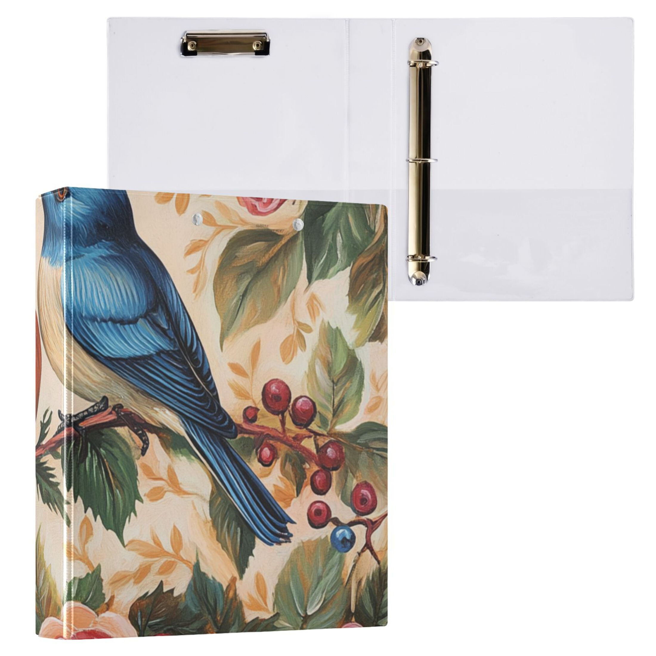 Bluebirds Couple Among Flowers Valentine Round Ring Binder 3 Rings 1.5 ...