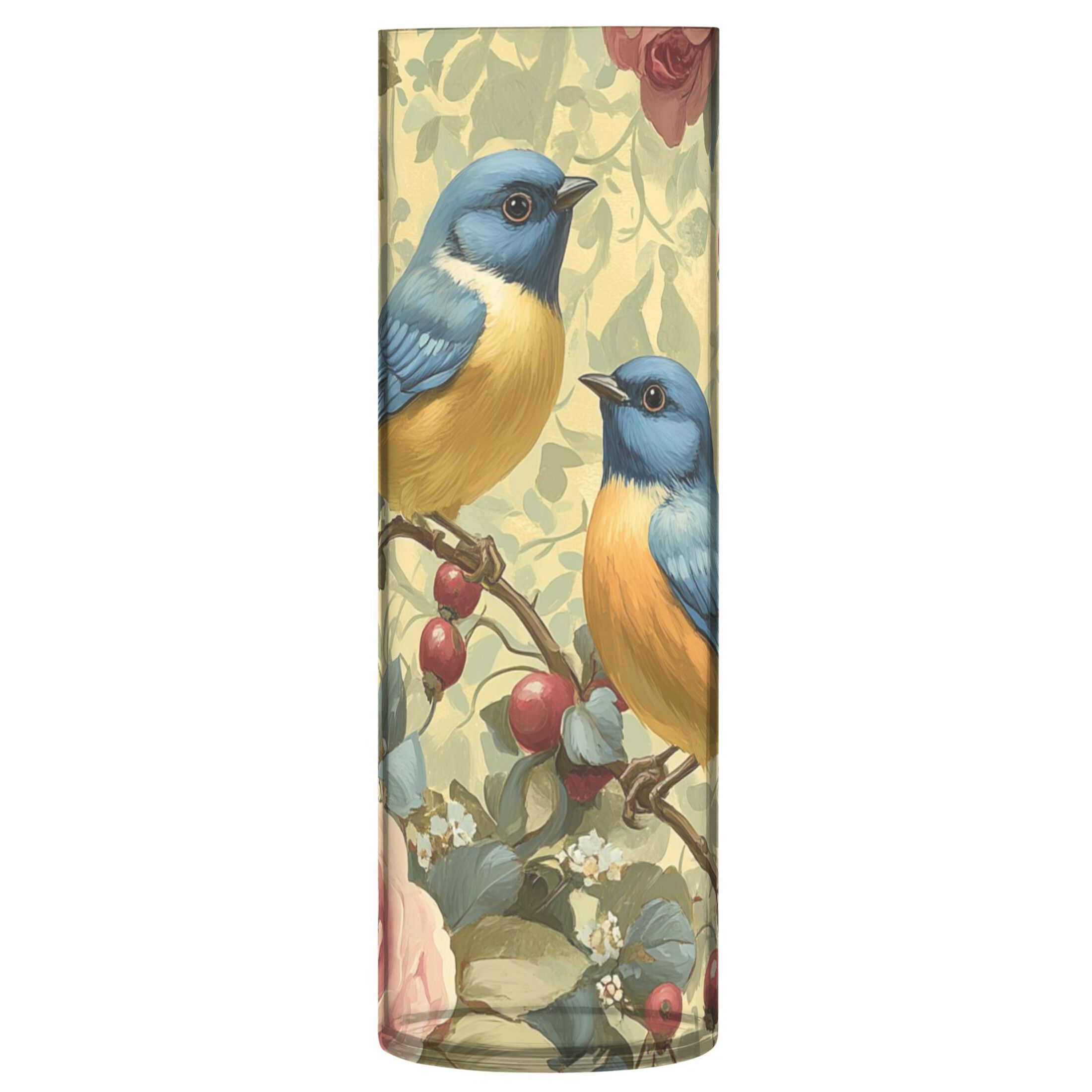 Bluebirds Roses Valentine Plastic Cylinder Vase Translucent Flower Vase ...