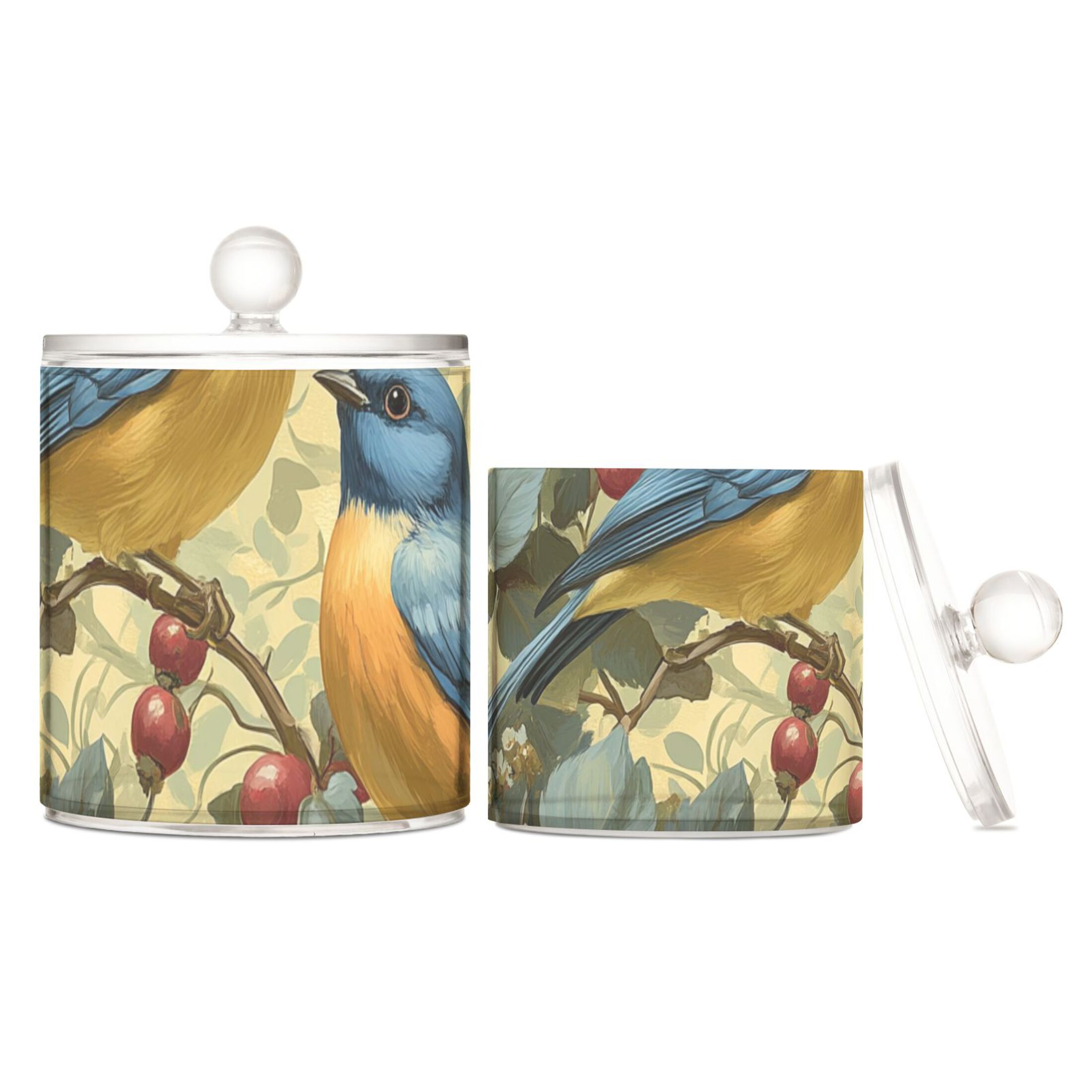 Birds Sitting on Top Of Roses Translucent Plastic Cans Storage ...