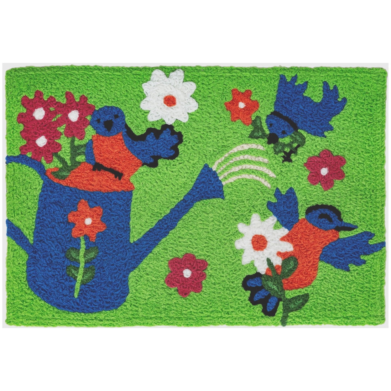 Bluebirds & Watering Can Jellybean Accent Washable Rug 20" x 30" JB ...