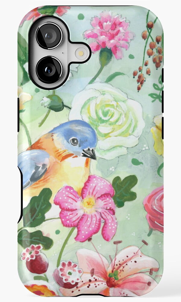 Bluebirds and Beautiful Flowers Phone Case for iPhone 11 12 13 14 15 16 ...