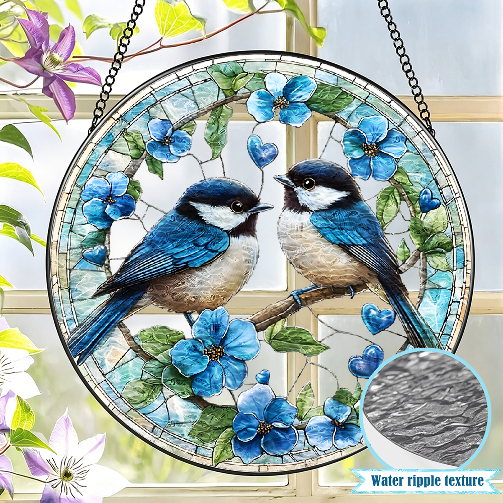 Bluebirds flowers leaves Stained Glass Design. Best Graduation Season ...