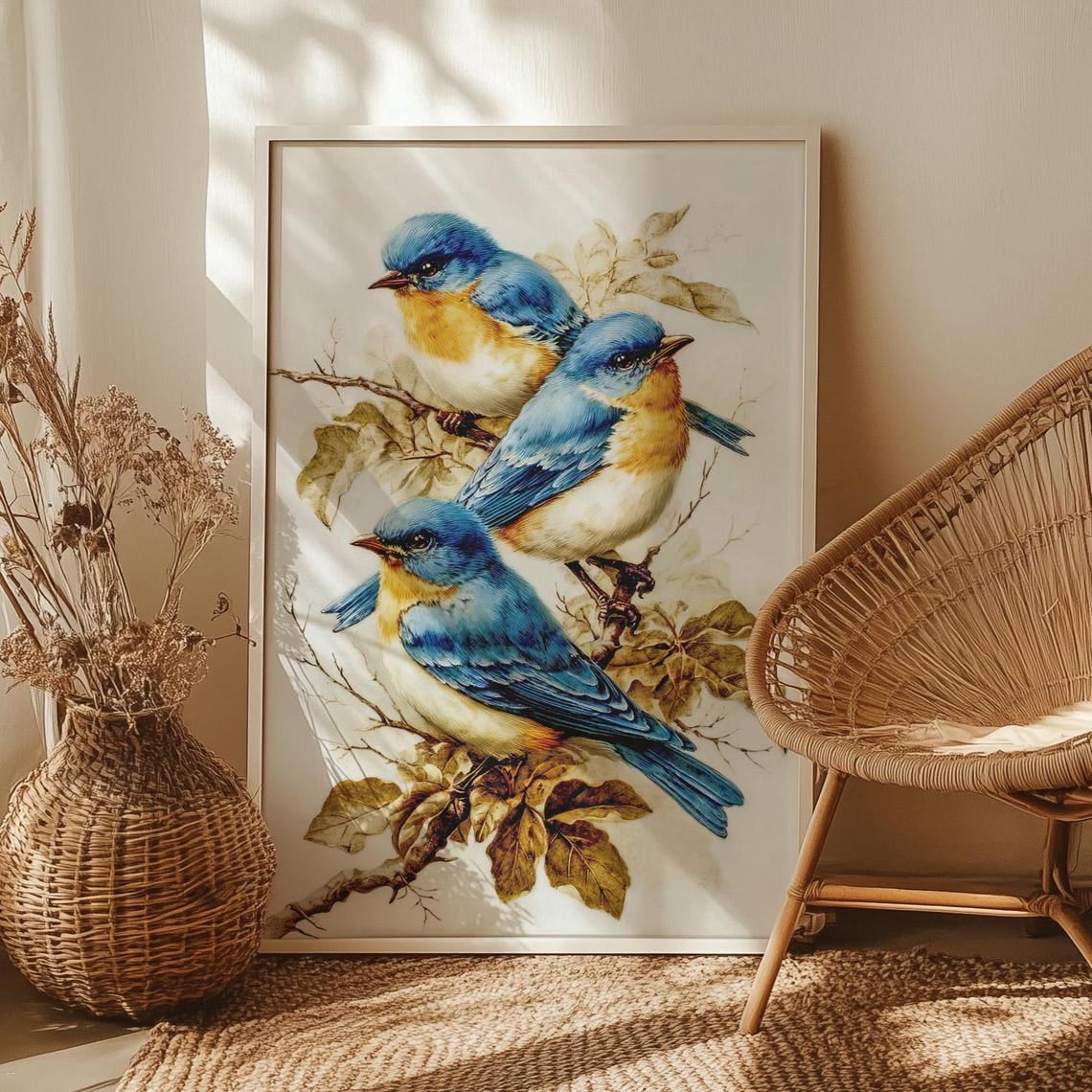 Bluebirds on Branch Vintage Rustic Nature Bird Country Cottagecore ...