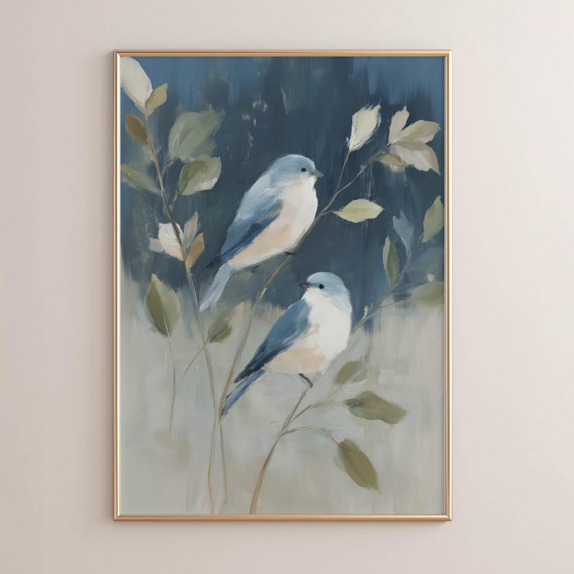 Bluebirds on Branches Calming Cottagecore Art Birdbird Cozy Farmhouse ...