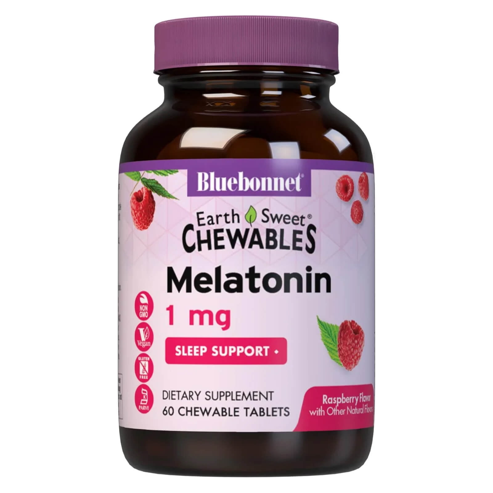 Bluebonnet EarthSweet Chewable Melatonin 1mg, Non-GMO, Raspberry Flavor ...