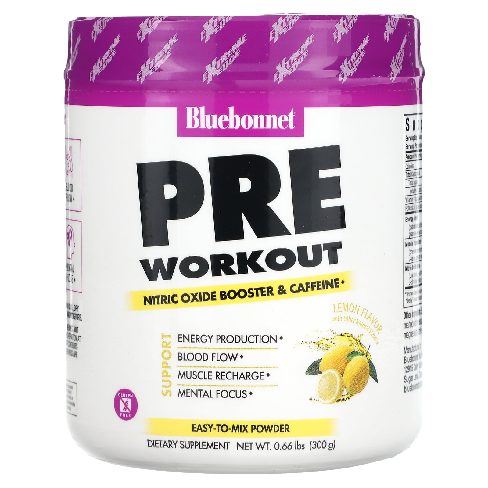 Bluebonnet Extreme Edge, Pre Workout + Nitric Oxide Booster, Lemon, 30 ...