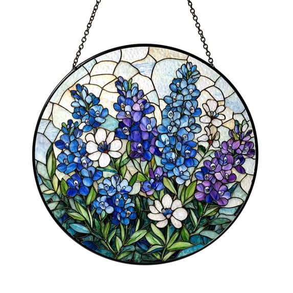 Bluebonnet Flower Botanical Field Stained Glass Style Window Hanging ...