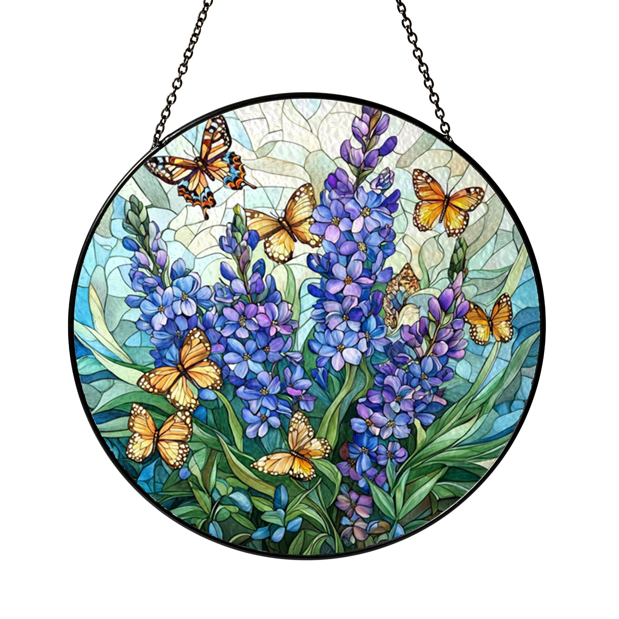 Bluebonnet Flower Stained Glass Suncatcher – Round Texas Wildflower ...