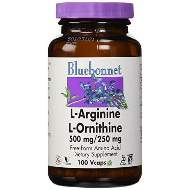Bluebonnet L-Ornithine 500 mg/250 mg Vitamin Capsules, 100 Count ...
