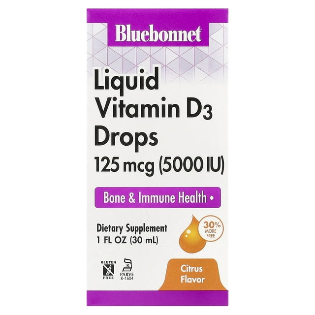 Bluebonnet Liquid Vitamin D3 Drops 125 Mcg (5000 IU), Citrus, Non-GMO ...