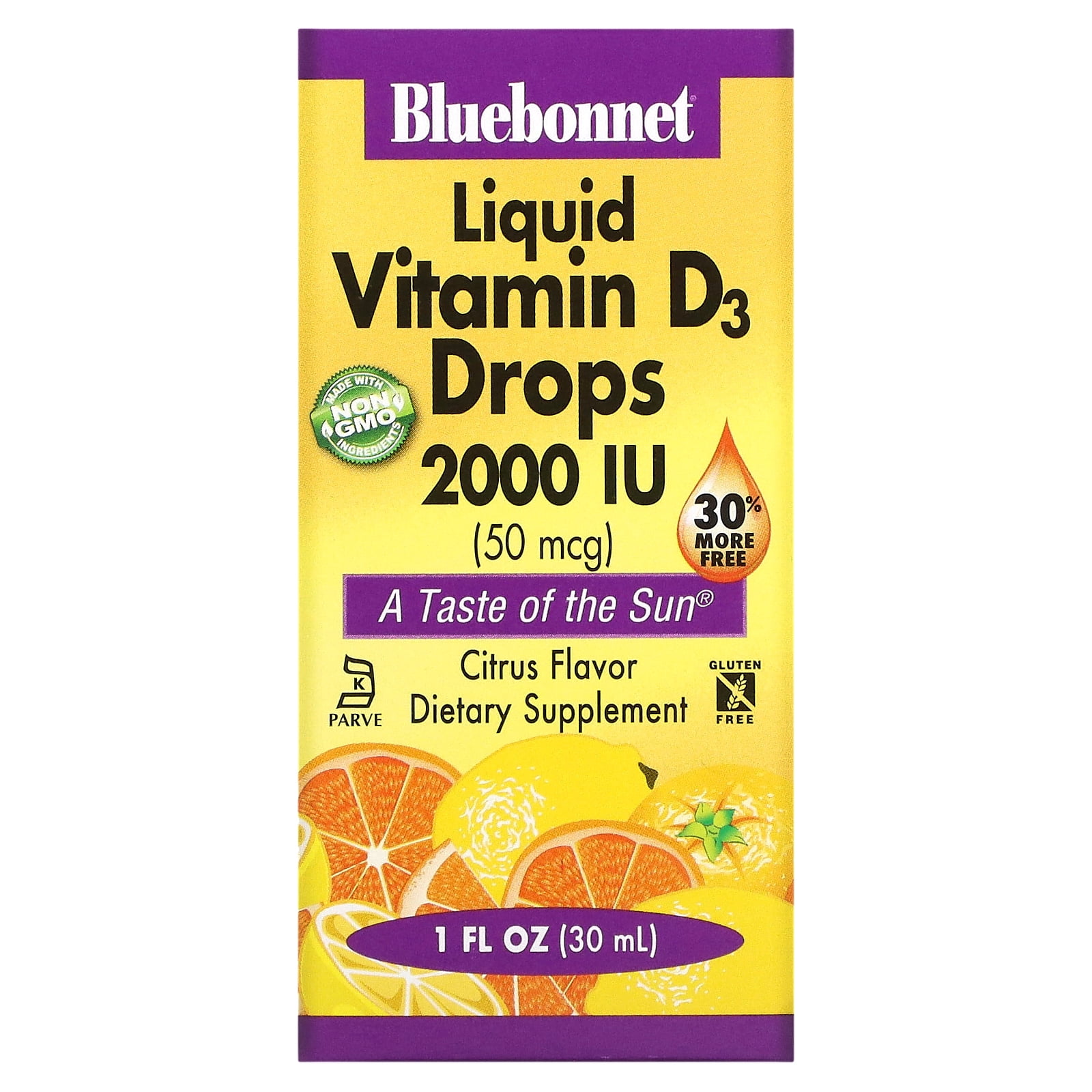 Bluebonnet Liquid Vitamin D3 Drops, 50 Mcg (2000 IU), Citrus, 1 fl oz ...