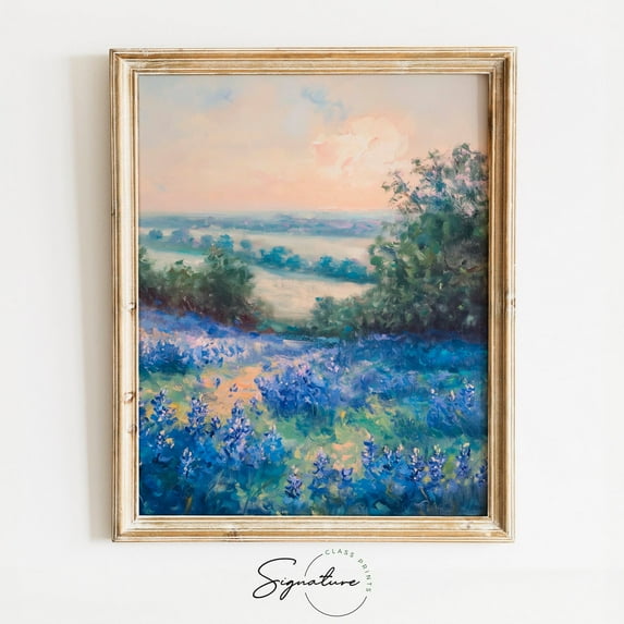 Bluebonnet Meadow, Morning Light Over Wildflower Field Scene, Rustic ...