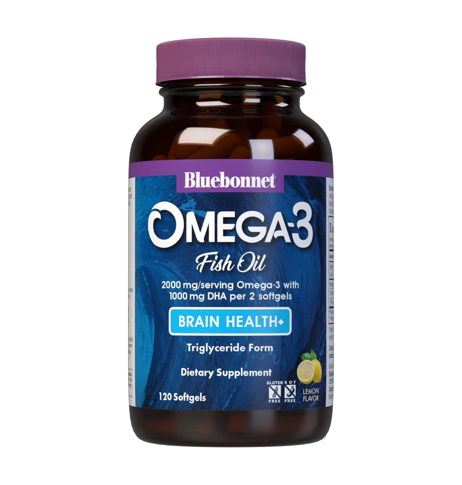 Bluebonnet Omega-3 Brain Formula DHA 1000mg EPA 210mg, Lemon Scent, 120 ...